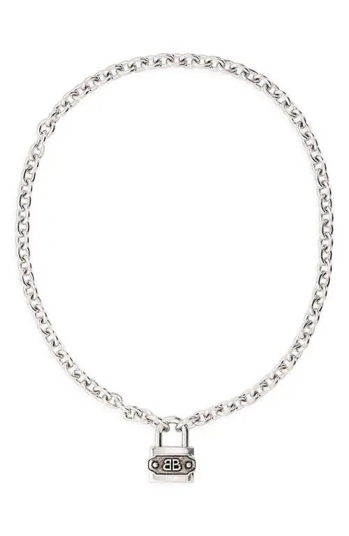Balenciaga Bb Padlock Chain Necklace - Silver/antique Silver