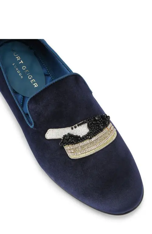 Kurt Geiger Ace Velvet Loafer - Navy