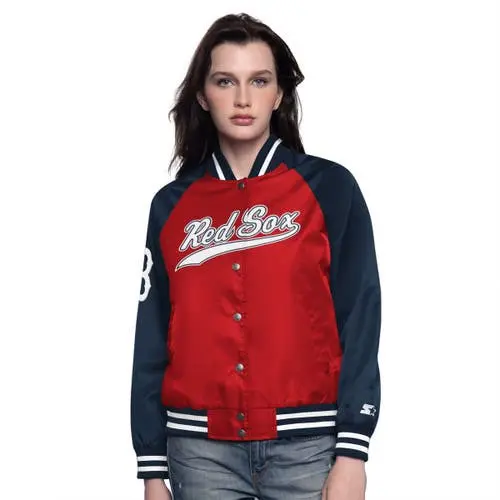 STARTER Navy Boston Sox Home Run Full-snap Varsity Jacket