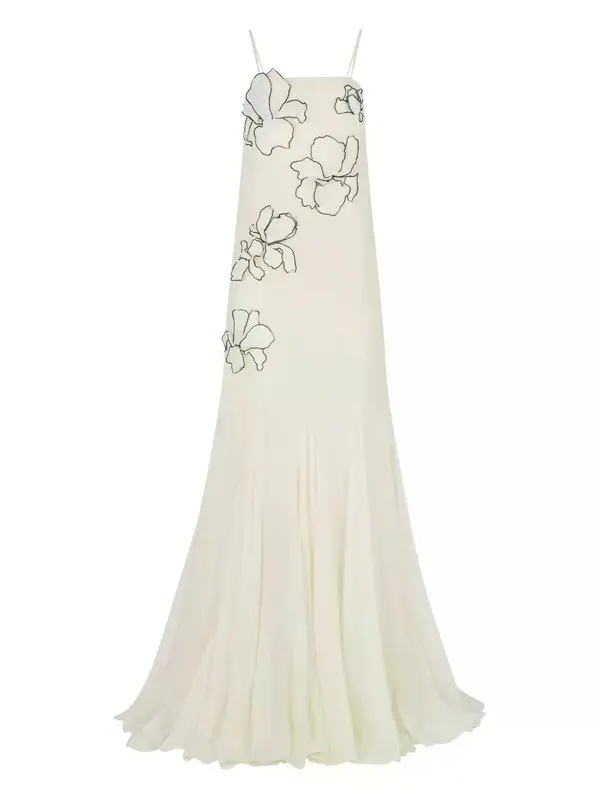 Nina Ricci Flower-appliqués Silk Maxi Dress