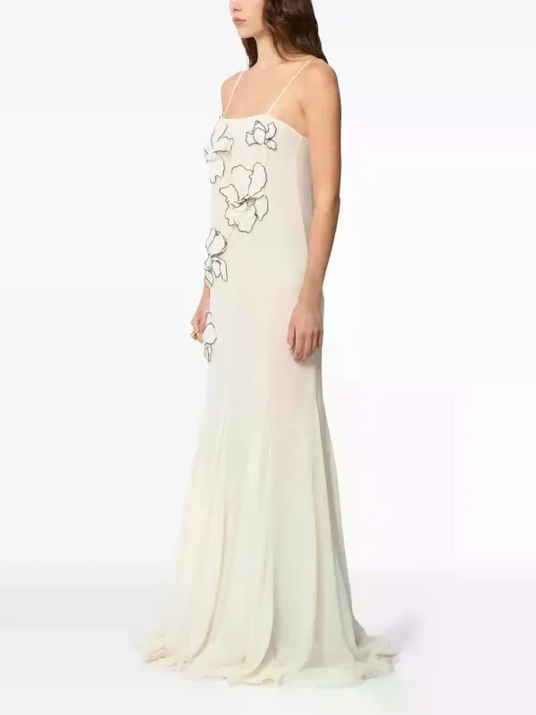 Nina Ricci Flower-appliqués Silk Maxi Dress