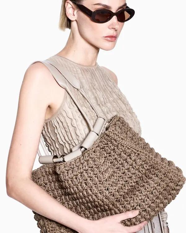 Giorgio Armani Pleated Silk And Lurex Top - Beige