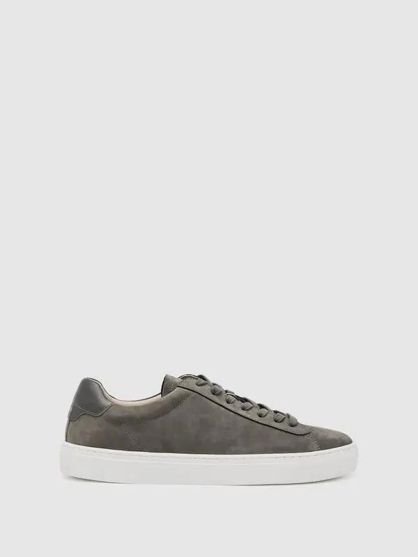 REISS Finley Nubuck Leather Lace-up Trainers - Grey