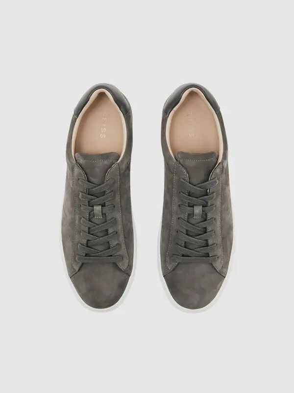 REISS Finley Nubuck Leather Lace-up Trainers - Grey
