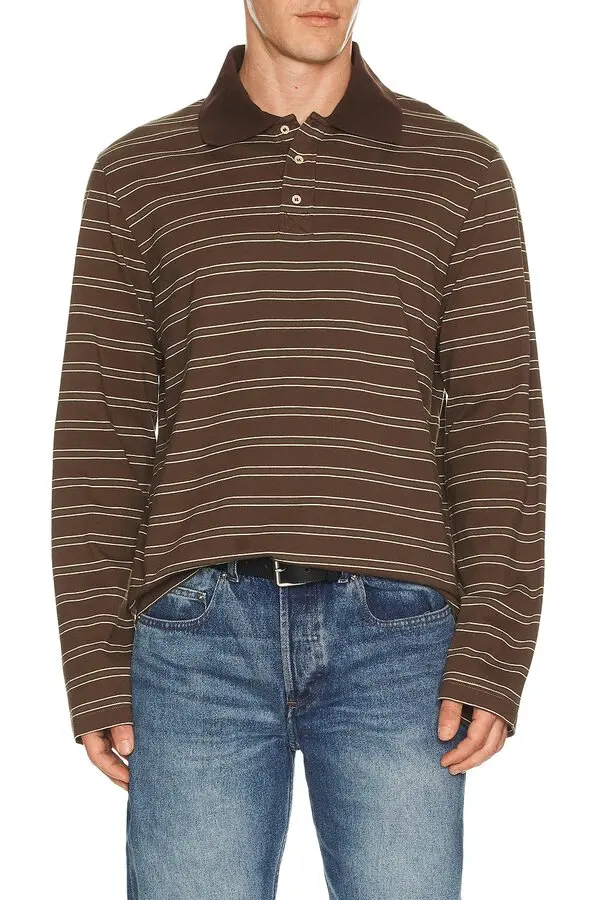 A.p.c. Long Sleeve Stripe Polo - Brown
