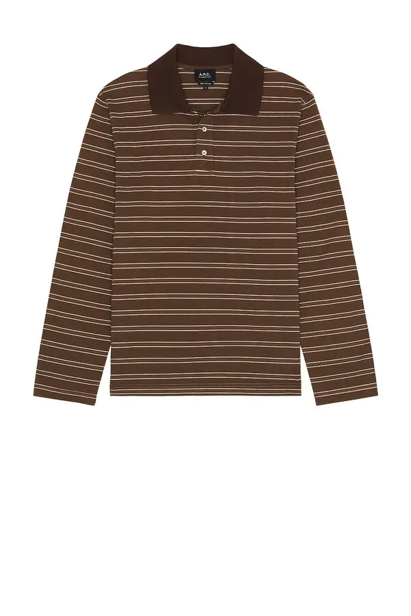 A.p.c. Long Sleeve Stripe Polo - Brown