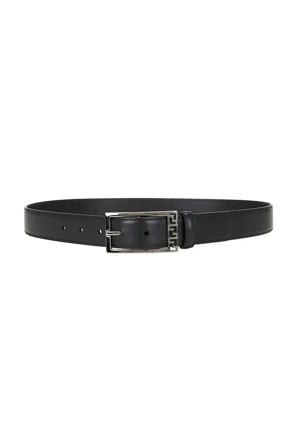 Versace Leather Belt - Black & Ruthenium