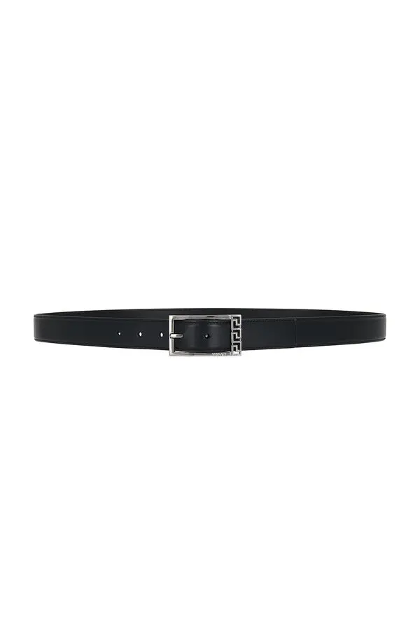Versace Leather Belt - Black & Ruthenium