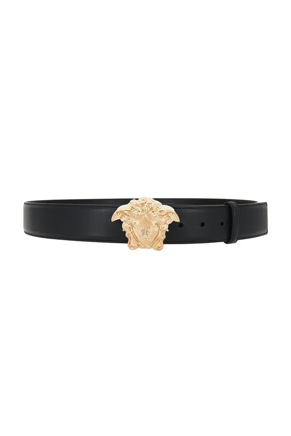 Versace Leather Belt - Black & Versace Gold