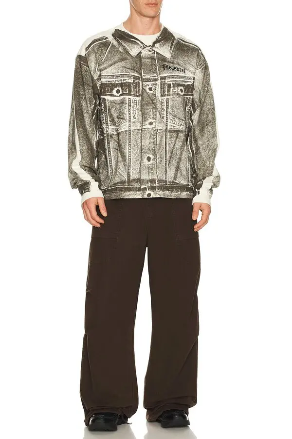 PLEASURES Trucker Heavyweight Long Sleeve Tee In Black - Bone