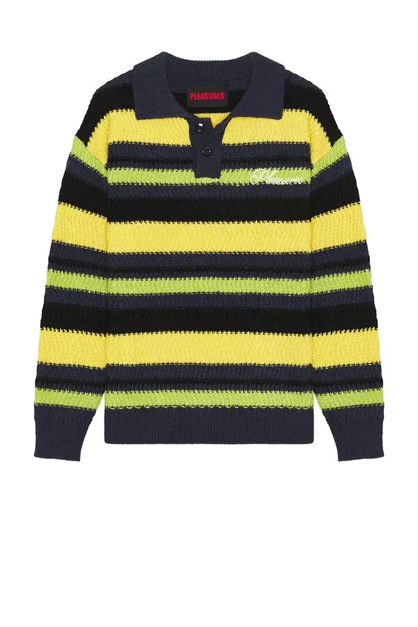 PLEASURES Cooper Polo Sweater In ,blue