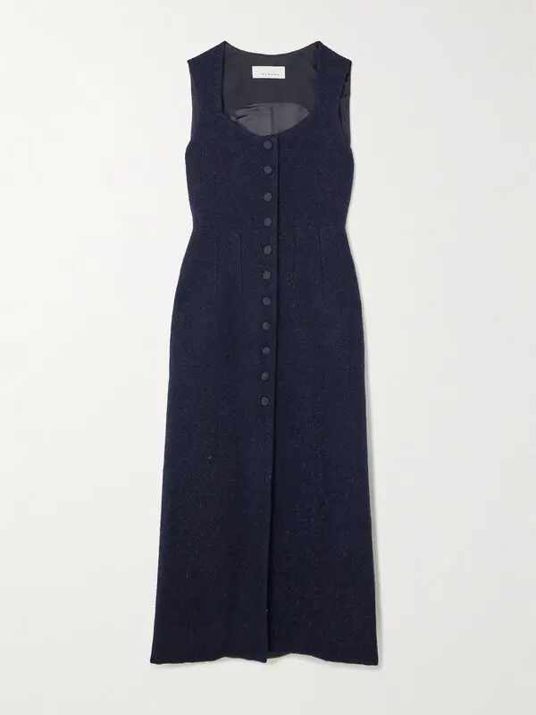 LIBEROWE Avery Metallic Wool-blend Tweed Midi Dress - Blue