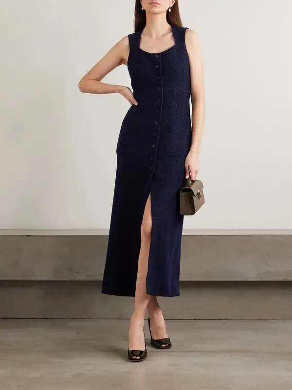 LIBEROWE Avery Metallic Wool-blend Tweed Midi Dress - Blue