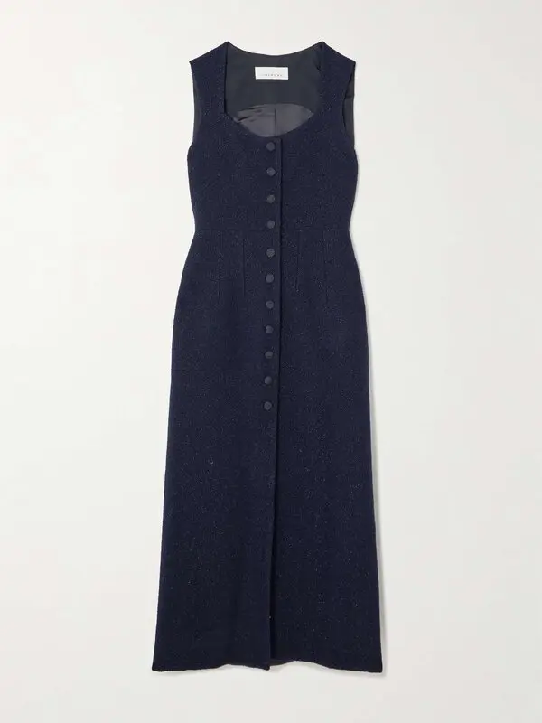 LIBEROWE Avery Metallic Wool-blend Tweed Midi Dress - Navy