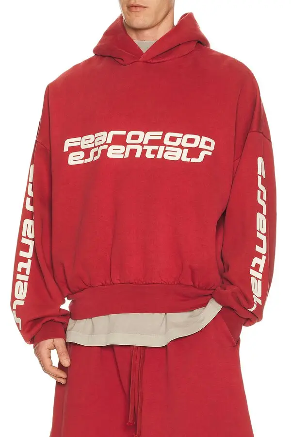 Fear Of God Cropped Relaxed Hoodie - Crimson