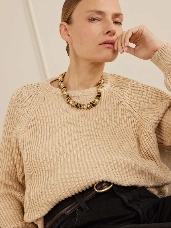 Saint Laurent Tone And Faux Pearl Bracelet