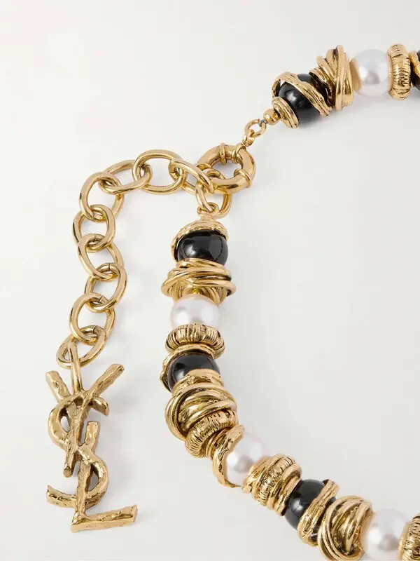 Saint Laurent Tone And Faux Pearl Bracelet