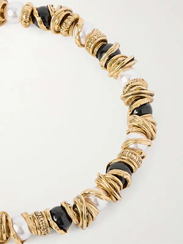 Saint Laurent Tone And Faux Pearl Bracelet
