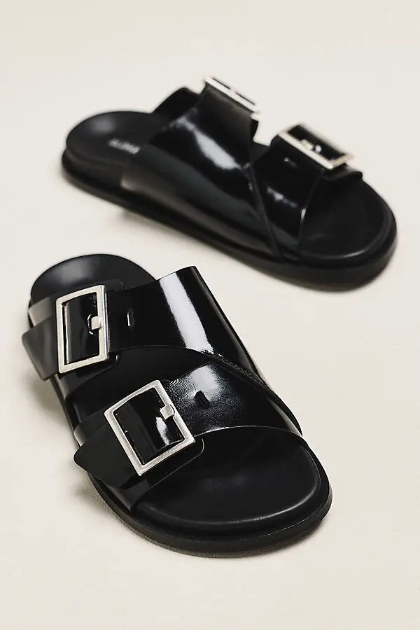 ALOHAS Alba Double Buckle Slide Sandals - Black