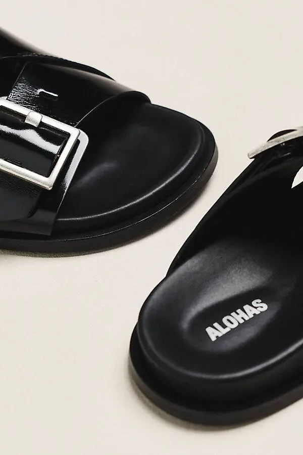 ALOHAS Alba Double Buckle Slide Sandals - Black