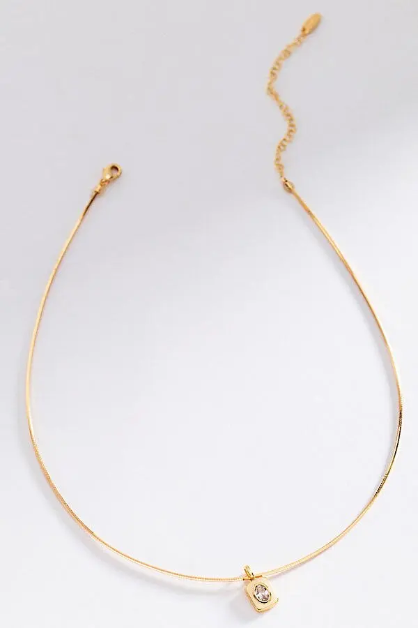 Anthropologie Framed Bezel Pendant Collar Necklace - Gold