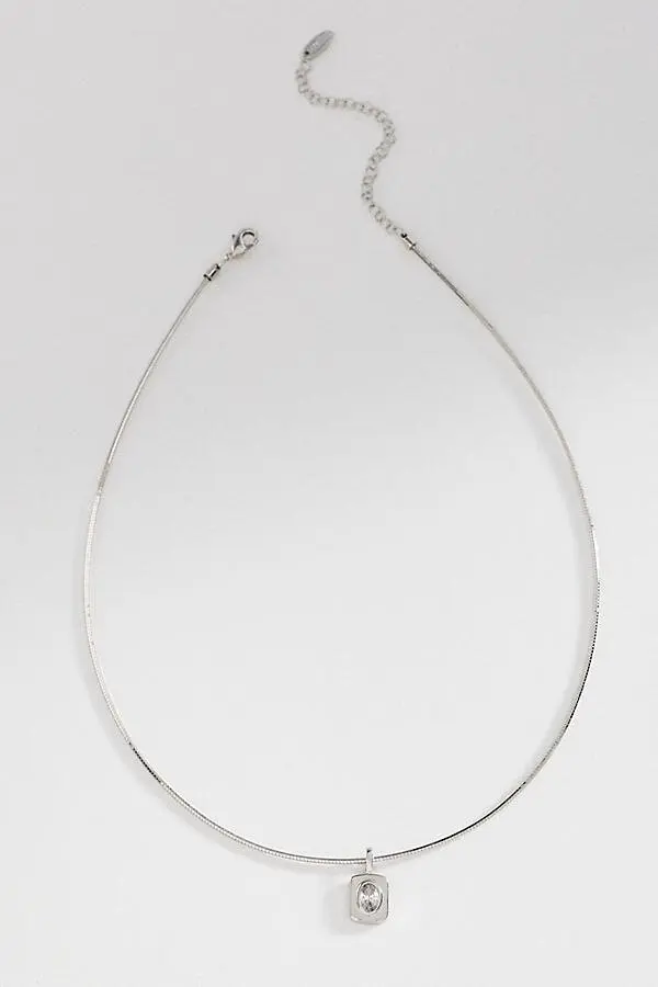 Anthropologie Framed Bezel Pendant Collar Necklace - Silver