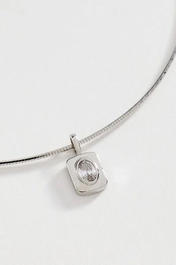 Anthropologie Framed Bezel Pendant Collar Necklace - Silver