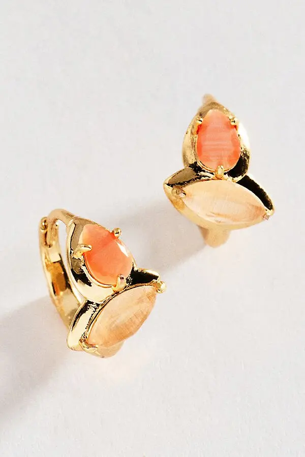 Anthropologie Double Stone Huggie Hoop Earrings - Orange