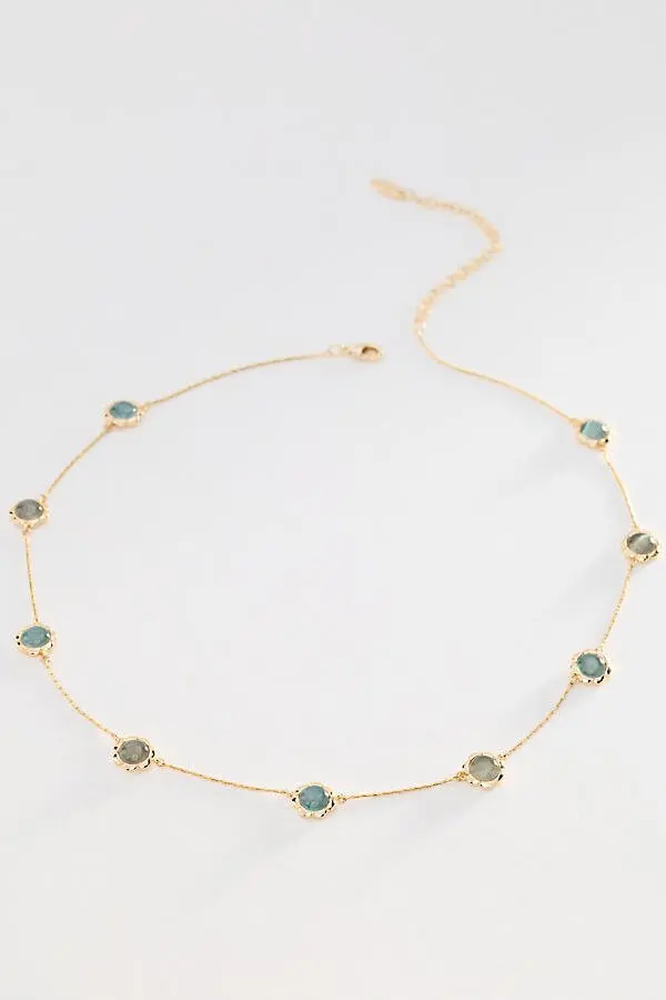 Anthropologie Delicate Dotted Stone Necklace - Blue