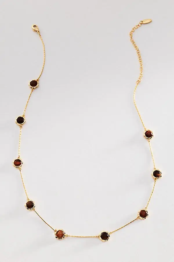 Anthropologie Delicate Dotted Stone Necklace - Brown