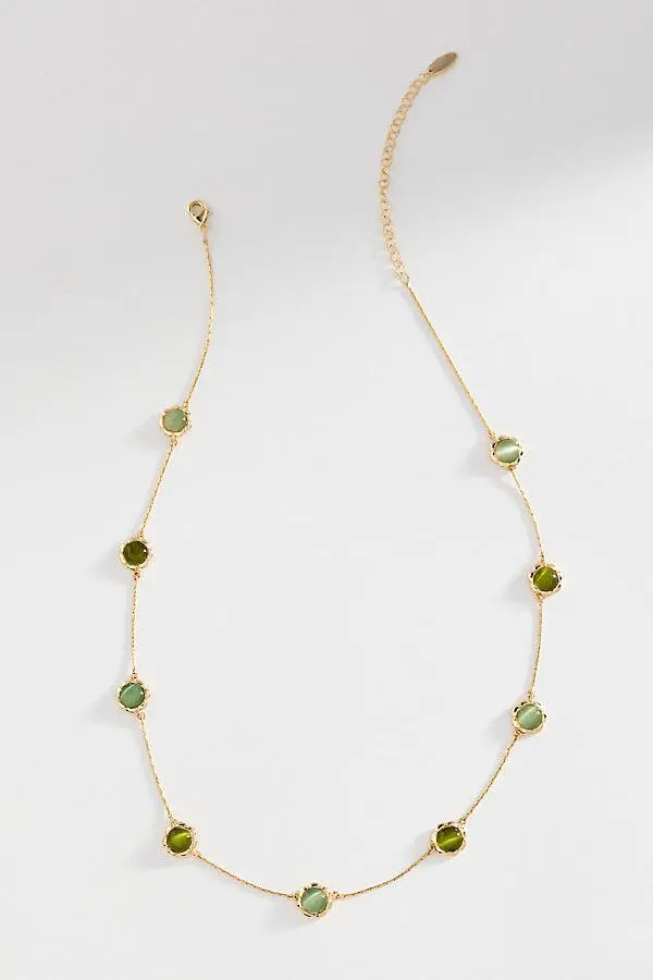 Anthropologie Delicate Dotted Stone Necklace - Green