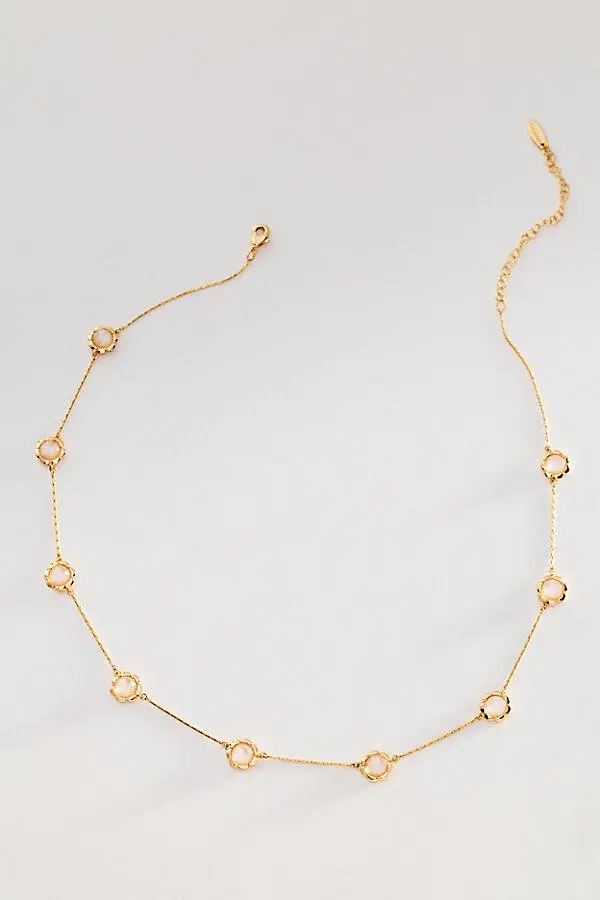 Anthropologie Delicate Dotted Stone Necklace - Pearl