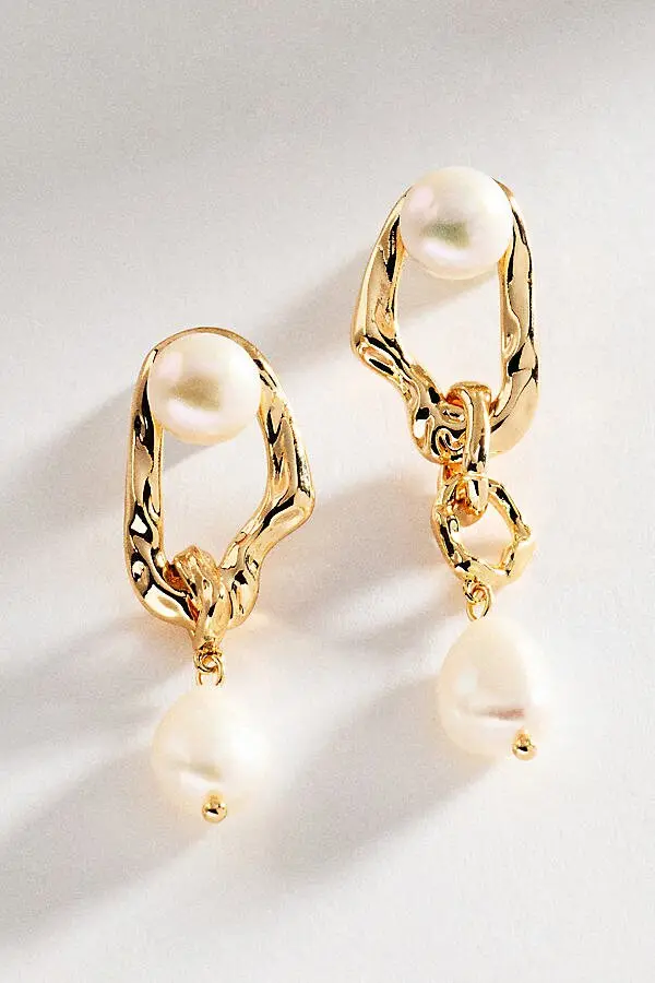 Anthropologie Duet Drop Earrings - Pearl