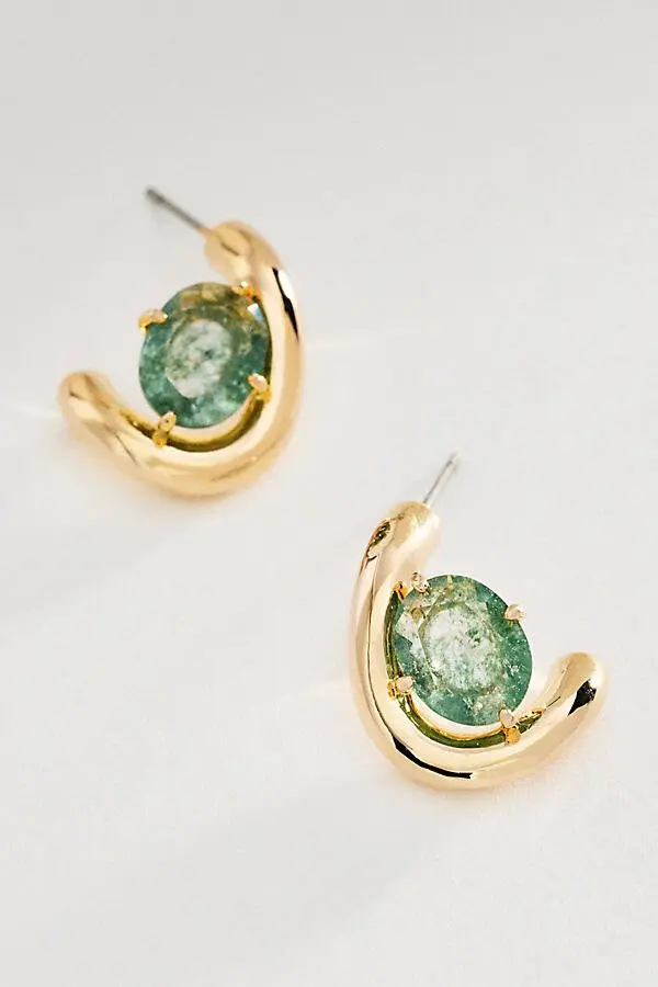 Anthropologie Wrapped Stone Hoop Earrings - Green