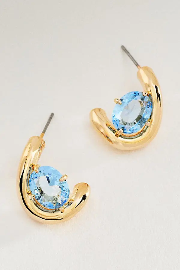 Anthropologie Wrapped Stone Hoop Earrings - Light Blue