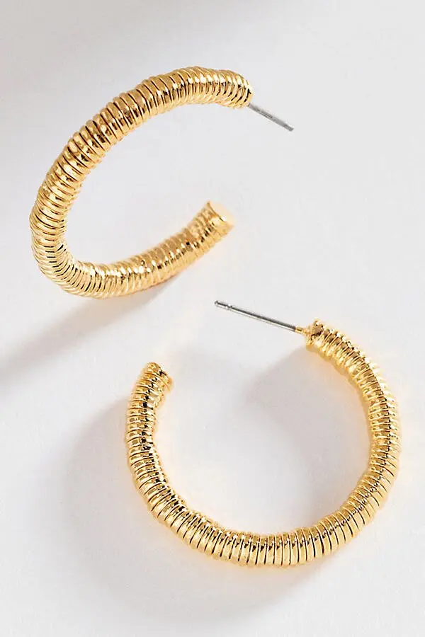 Anthropologie Ribbed Hoop Earrings - Gold