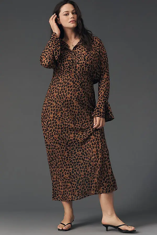 NEVER FULLY DRESSED Cherry Long-sleeve V-neck Maxi Dress