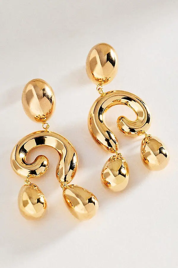 Anthropologie Sculptural Deco Drop Earrings - Gold