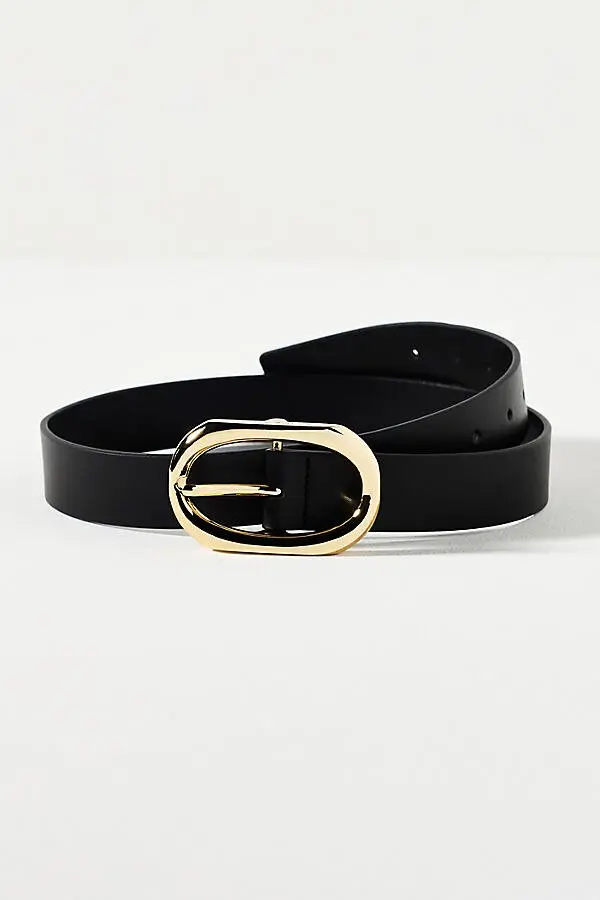 ANINE BING Signature Link Oval Buckle Belt - Black / Gold