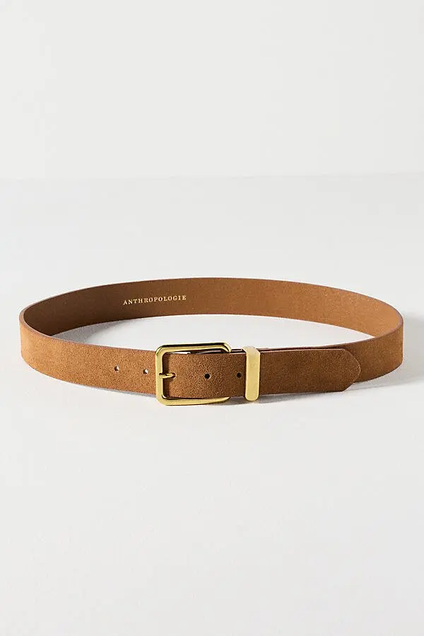 Anthropologie Emerson Square Buckle Belt - Camel Suede
