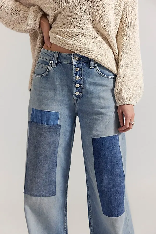 Free People We The Free Nia Patchwork Boyfriend Jeans - Riverbank