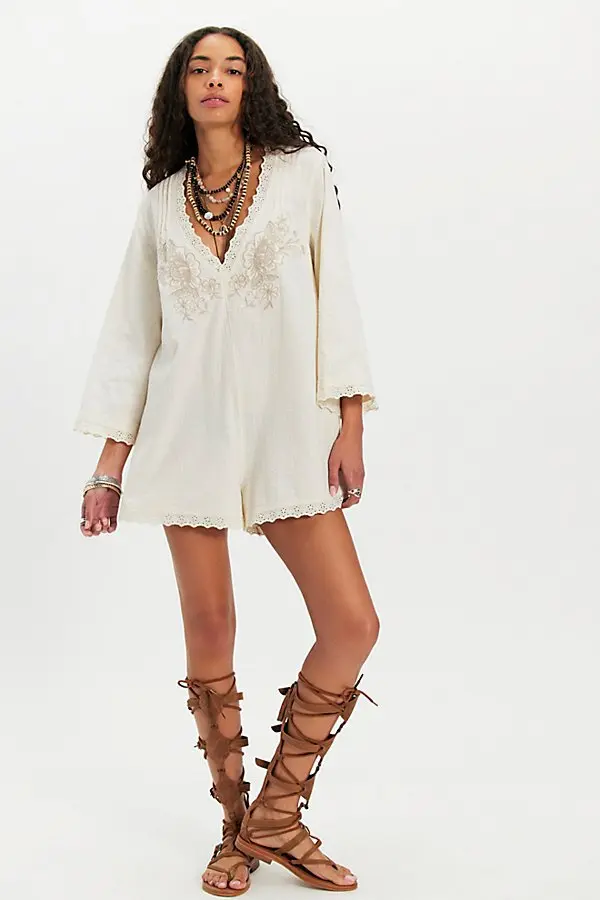 Free People Cawley Embroidered Romper - Whisper White