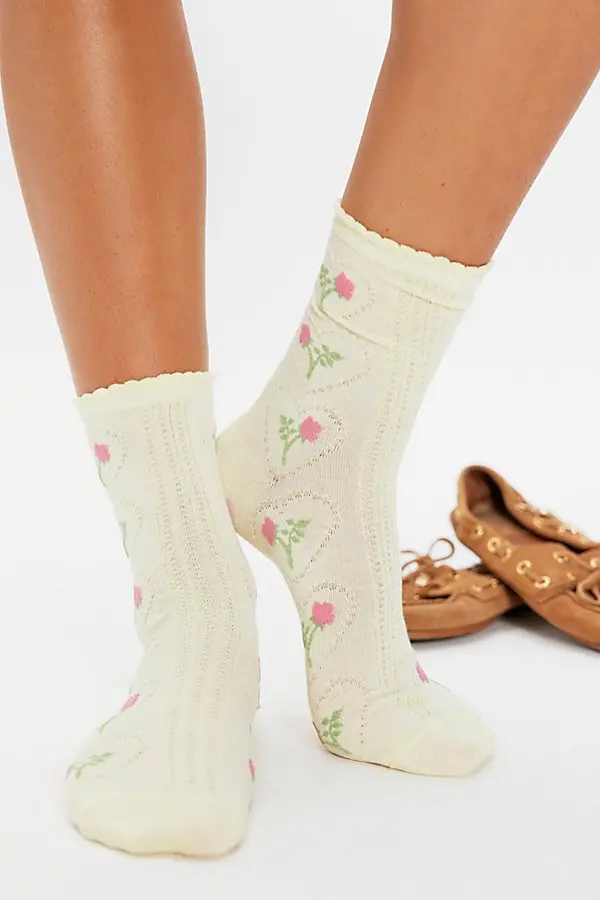 Free People Heart Blooms Crew Socks - Anise Flower