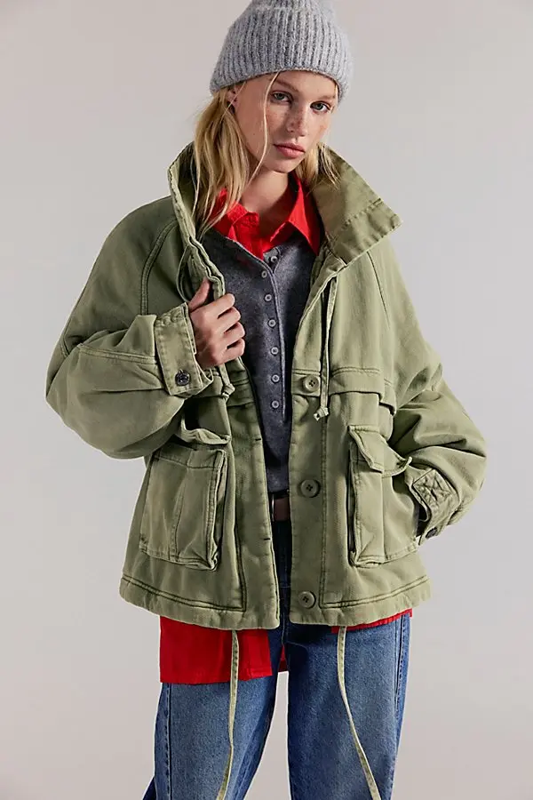 Free People Oversized Bomber-style Jacket - Oil Green