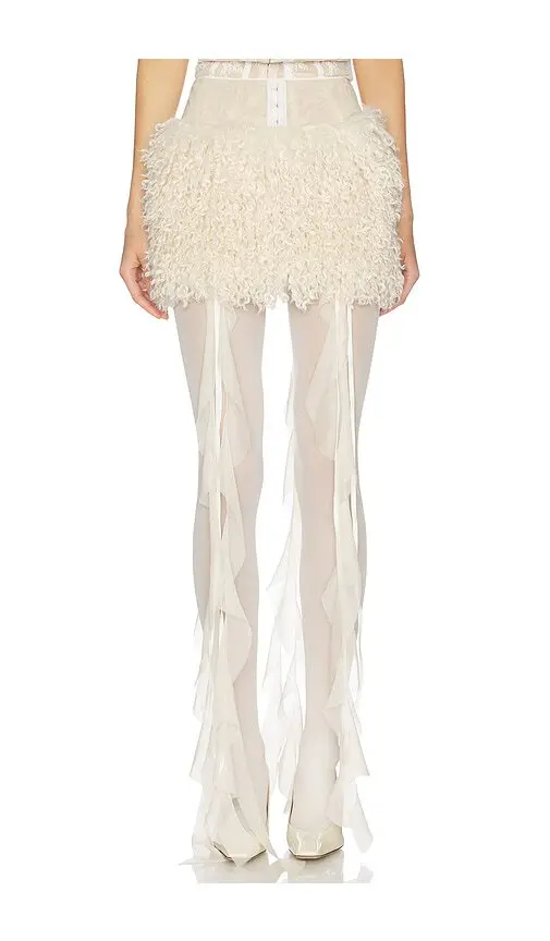 ANIYE RECORDS Nika Faux Fur Mini Skirt In Cream - Almond