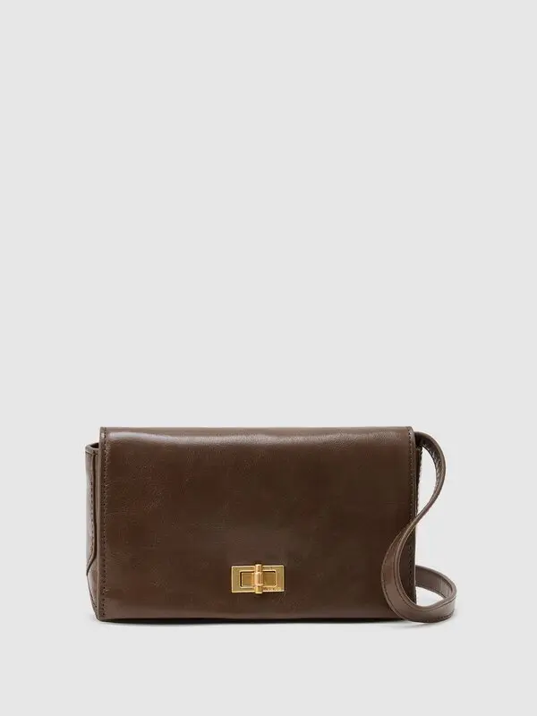 REISS Aletta Leather Shoulder Bag With Twist-lock