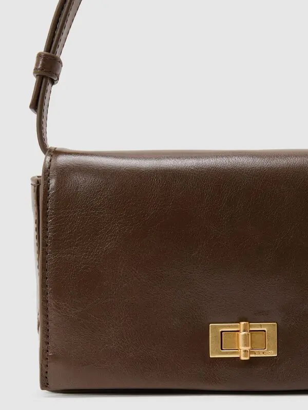 REISS Aletta Leather Shoulder Bag With Twist-lock