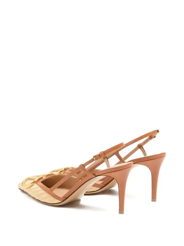 Valentino Garavani Vlogo Signature Leather Slingback Pumps - Beige