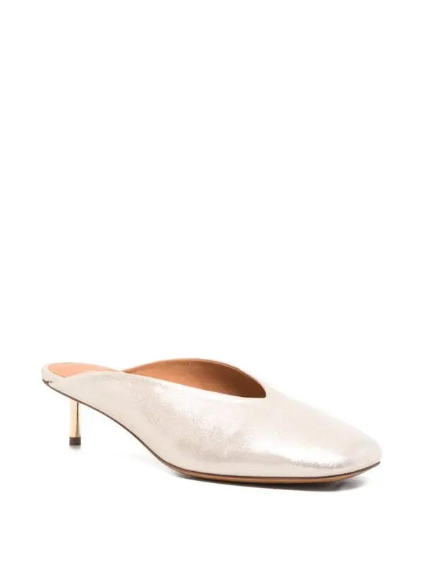 FORTE_FORTE Metallic Effect Leather Mules - Silver