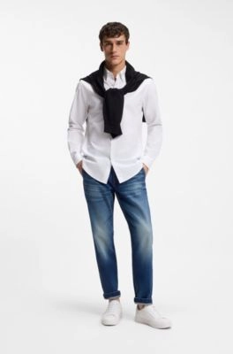 BOSS Regular-fit Button-down Shirt In Oxford Cotton - White